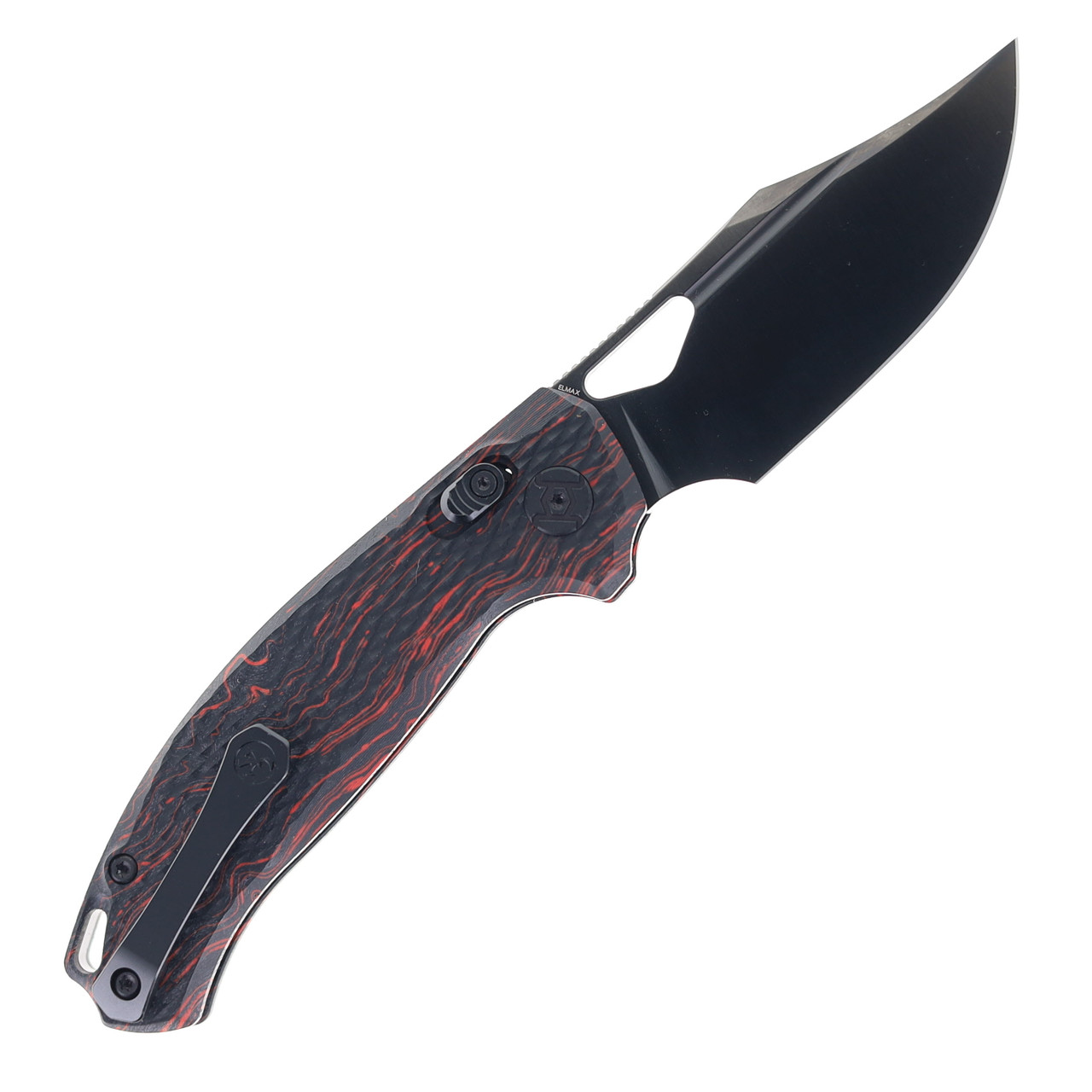 Kunwu Django Folding Knife Red G Mascus Handle Elmax Plain Edge Black