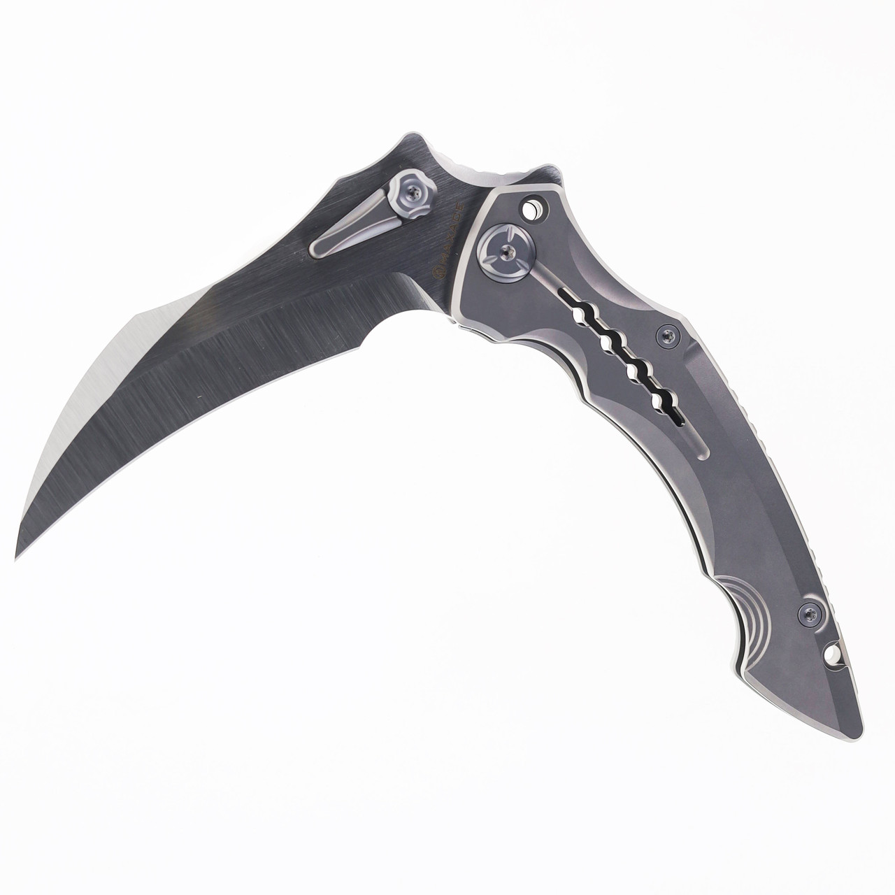 Maxace Hela Folding Scythe Pocket Knife Grey Titanium Handle M390 Satin ...