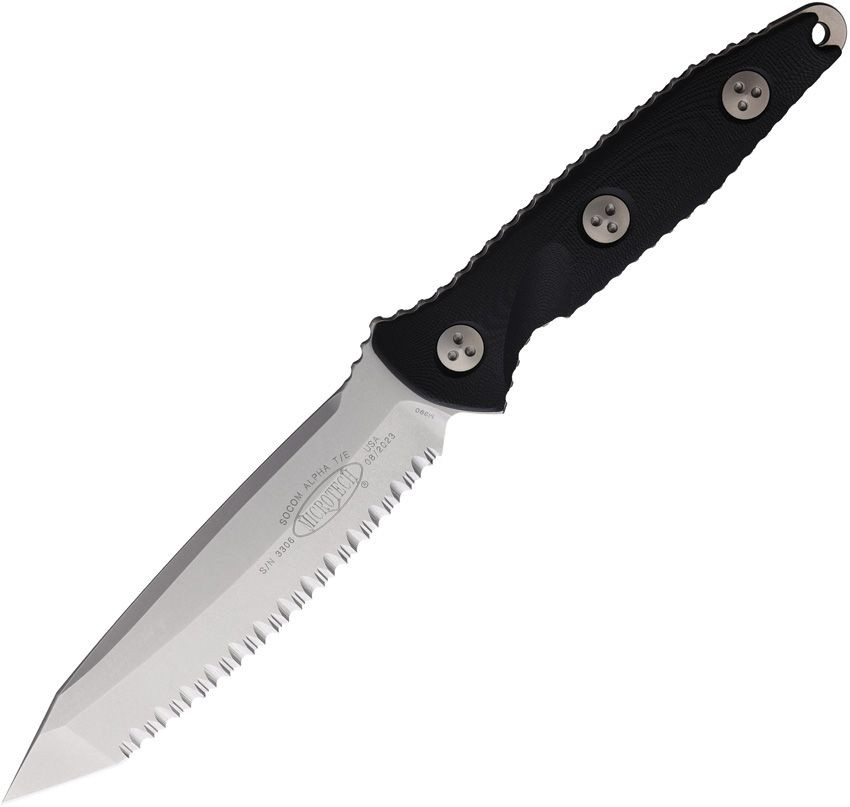 Microtech Socom Alpha Fixed Blade Knife Black G10 Handle Serrated Tanto ...