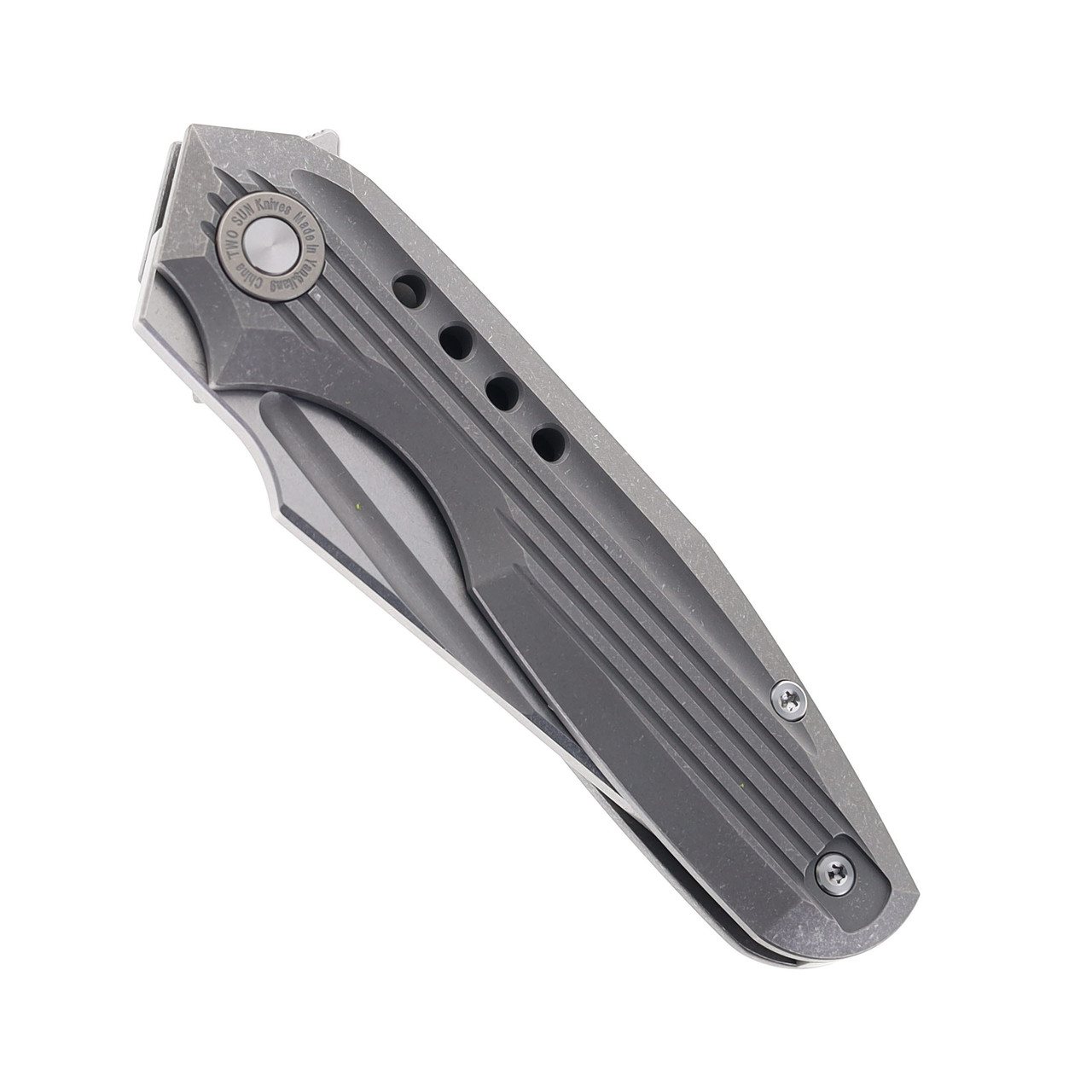 Two Sun Folding Knife Satndwashed Titanium Handle M390 Plain Edge TS194 ...
