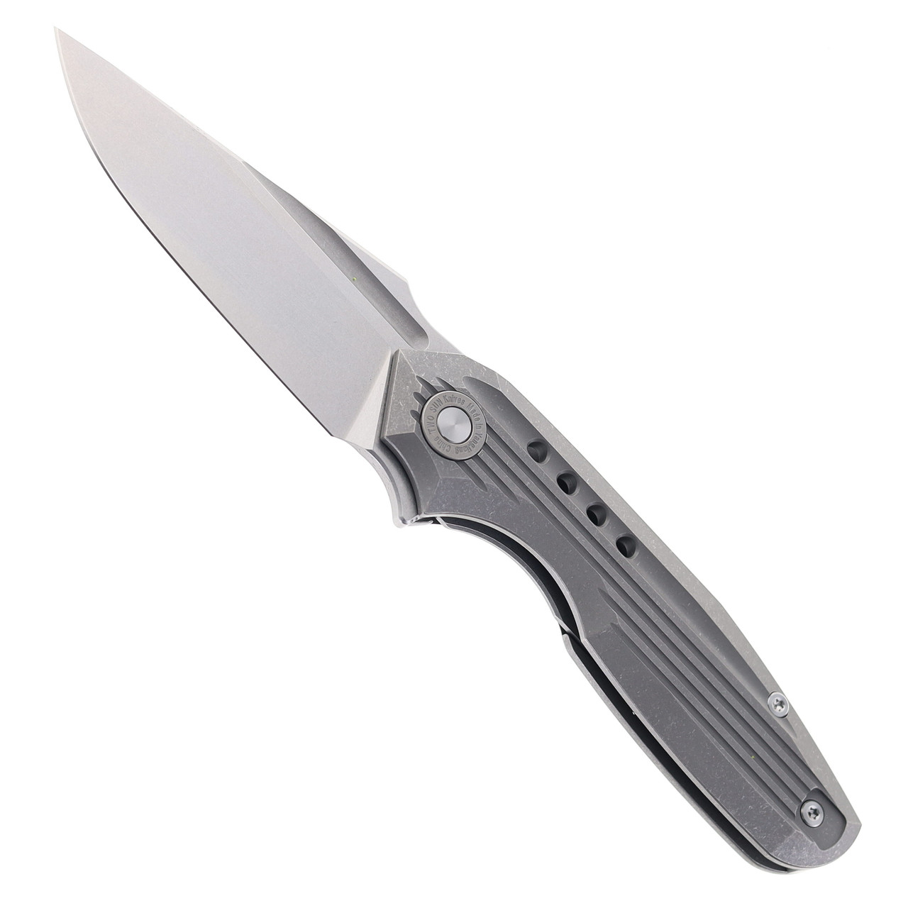 Two Sun Folding Knife Satndwashed Titanium Handle M390 Plain Edge TS194 ...