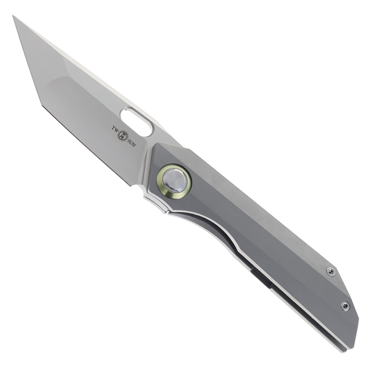 Two Sun Folding Knife Gray Titanium Handle M390 Plain Edge TS300-M390