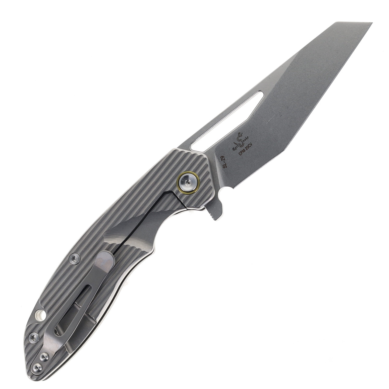 SixLeaf SL-29A Rattlesnake Designs Pocket Knife Milled Titanium Handle ...