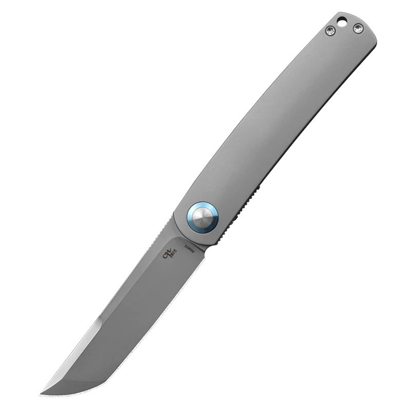 CH Akemi Folding Knife Grey Titanium Handle M390 Plain Edge Bead Blast ...
