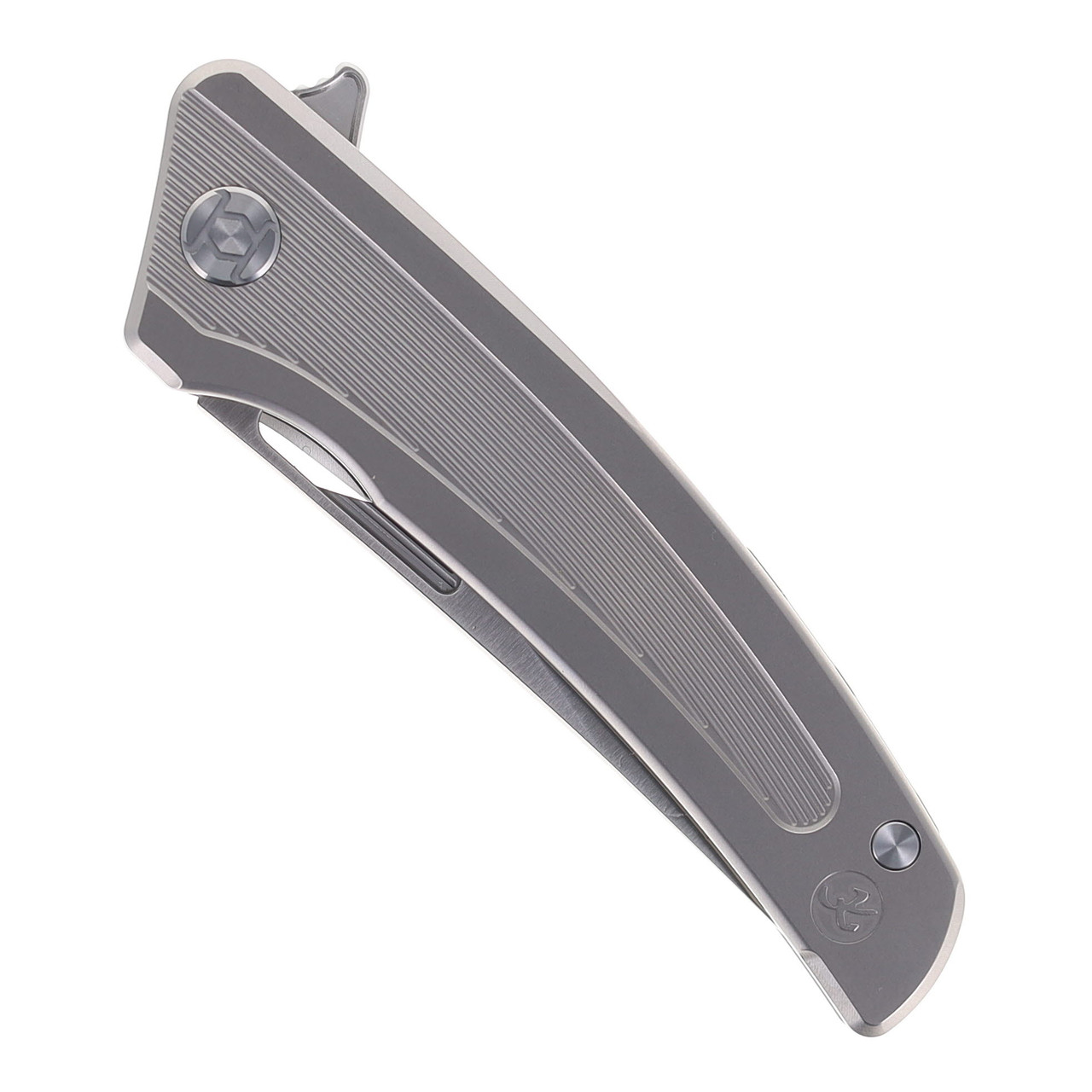Kunwu Ronin Folding Knife Gray Titanium Handle Elmax Plain Edge Satin