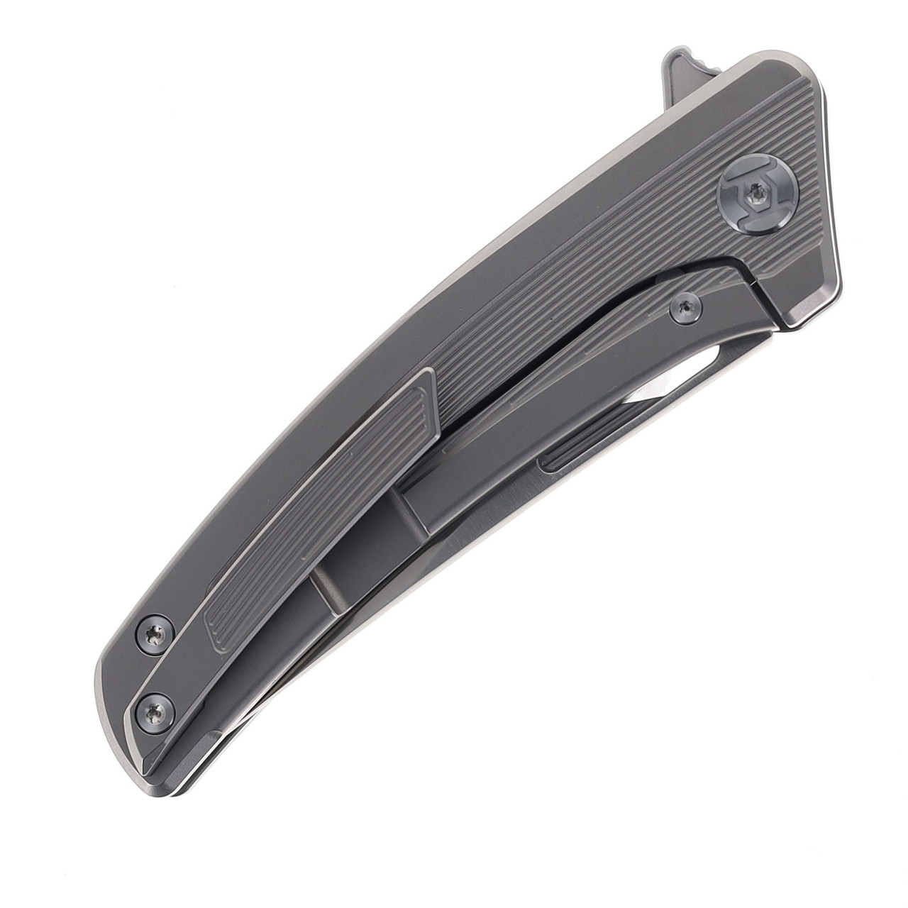 Kunwu Ronin Folding Knife Gray Titanium Handle Elmax Plain Edge Satin