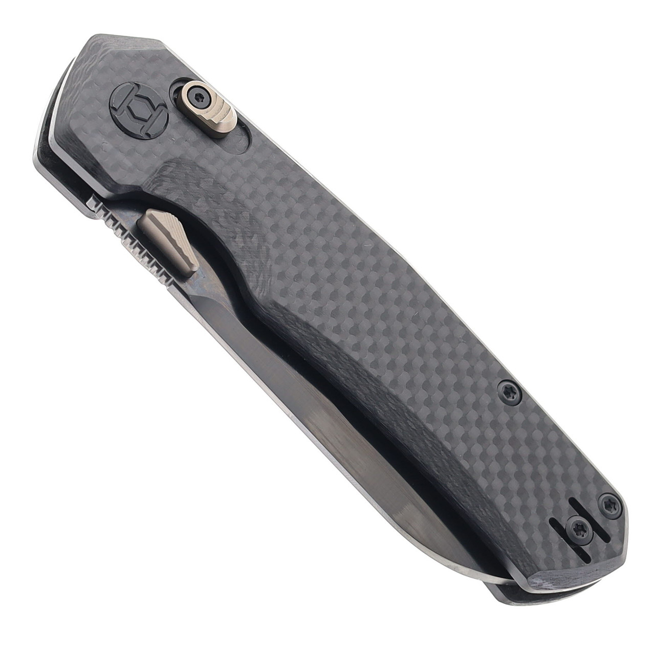 Kunwu Chad Folding Knife Black Carbon Fiber Handle Pm60 Plain Edge