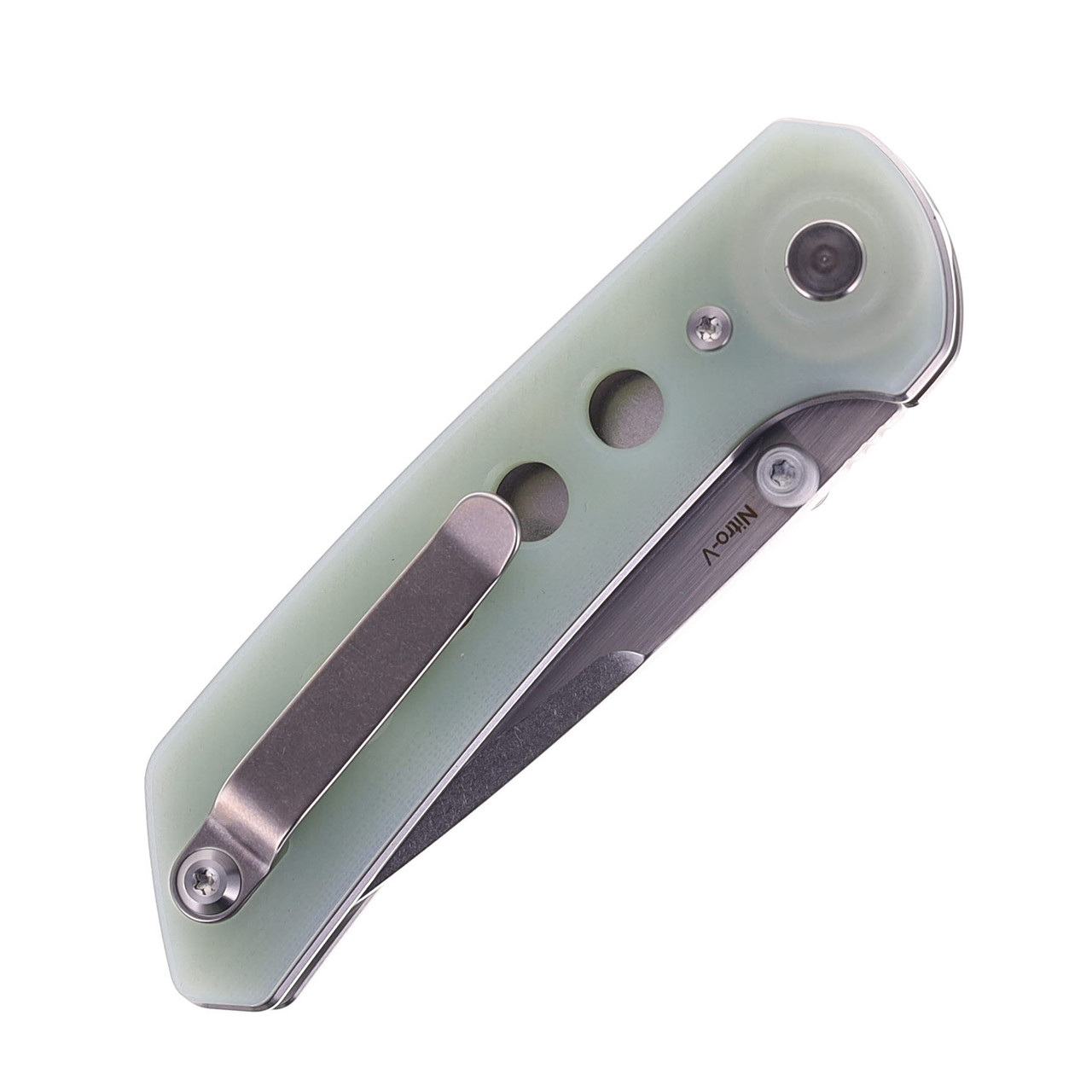 Reate Pl Xt Folding Knife Jade G10 Handle Nitro V Plain Edge Stonewash