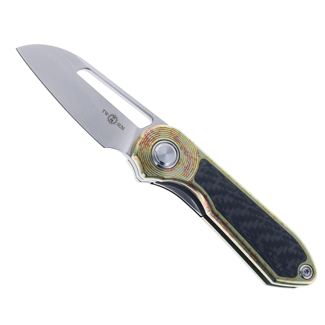 Two Sun Folding Knife Carbon Fiber/Color Titanium Handle M390 Plain ...