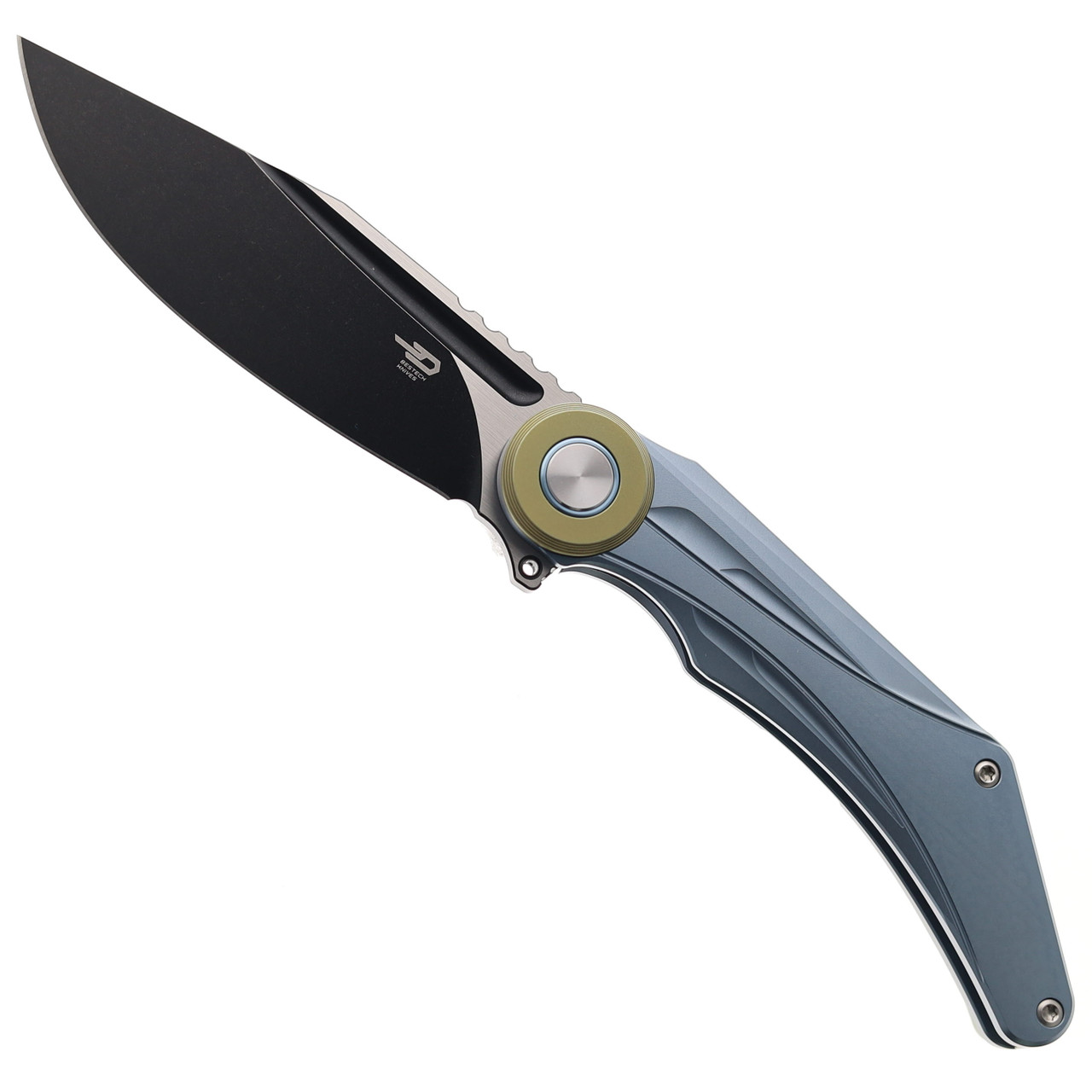Bestech Seraph Folding Knife Blue Titanium Handle M390 Plain Edge Black ...