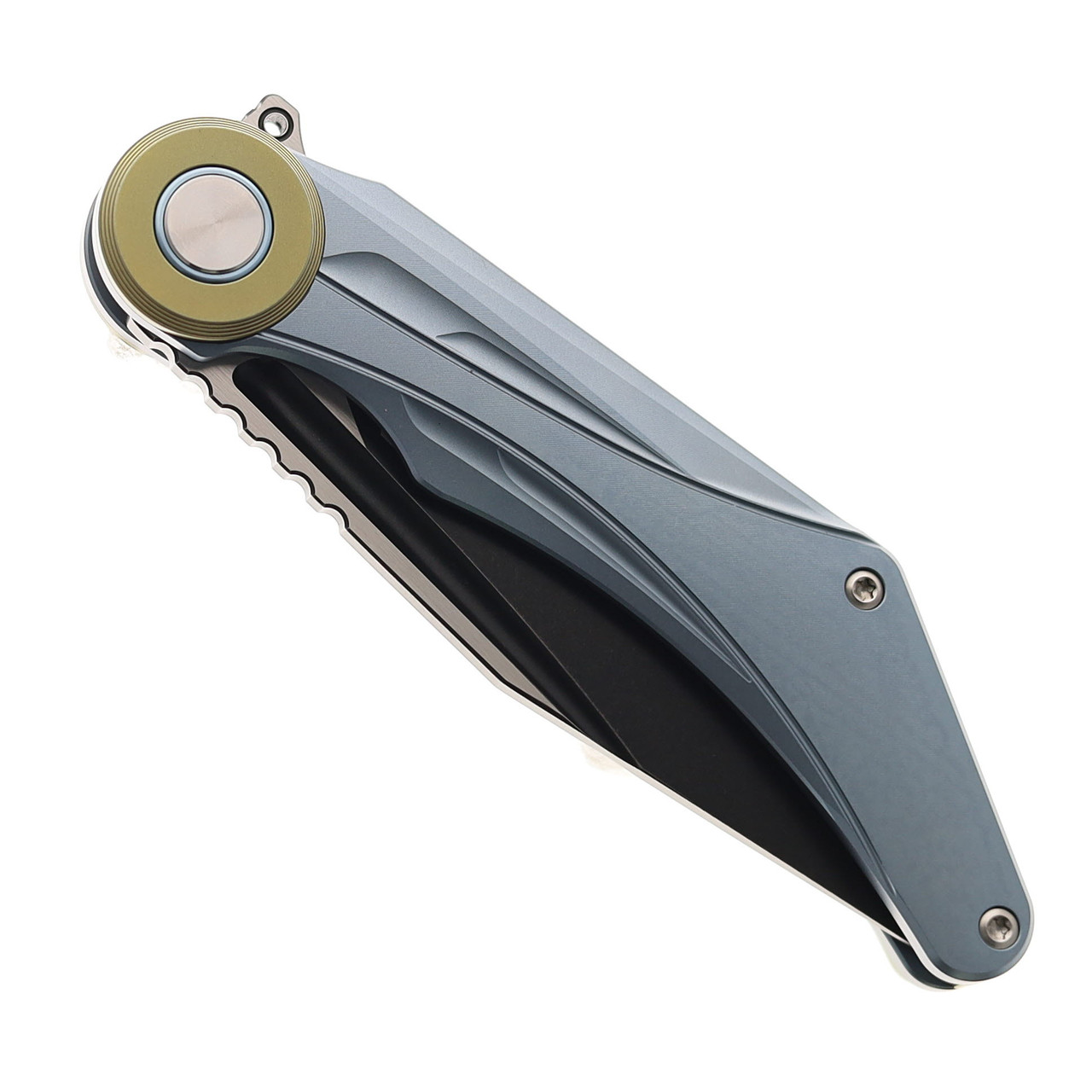 Bestech Seraph Folding Knife Blue Titanium Handle M390 Plain Edge Black ...