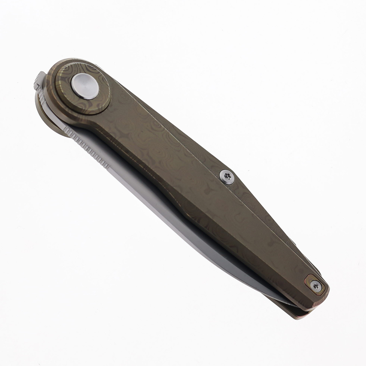 Defcon Button Lock Folding Knife Bronze Titanium Handle M390 Plain Edge ...