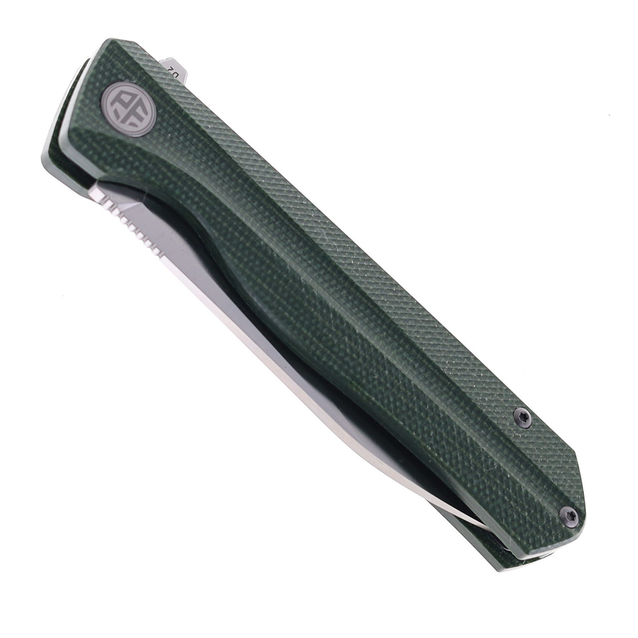 Petrified Fish Folding Knife Green Micarta Handle D2 Plain Edge Satin ...