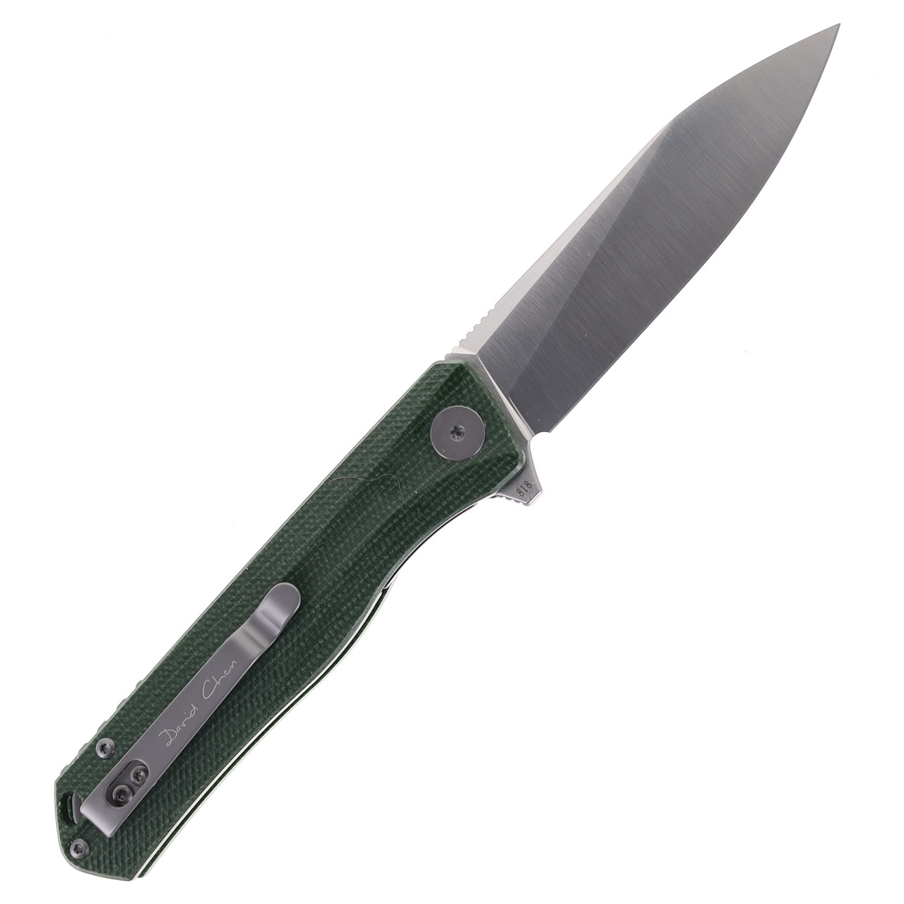 Petrified Fish Folding Knife Green Micarta Handle D2 Plain Edge Satin ...