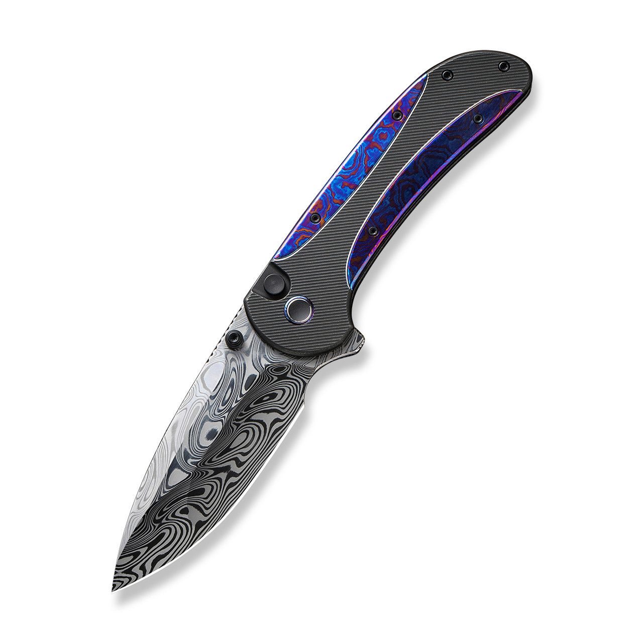 WE Zizzit Folding Knife Black Flamed Titanium/Timascus Handle Damasteel ...