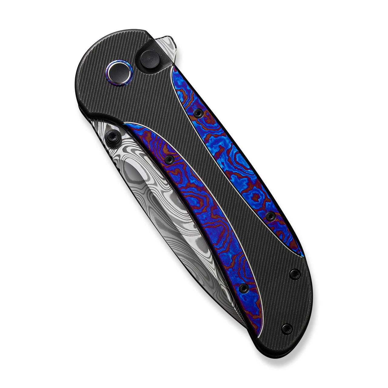 WE Zizzit Folding Knife Black Flamed Titanium/Timascus Handle Damasteel ...