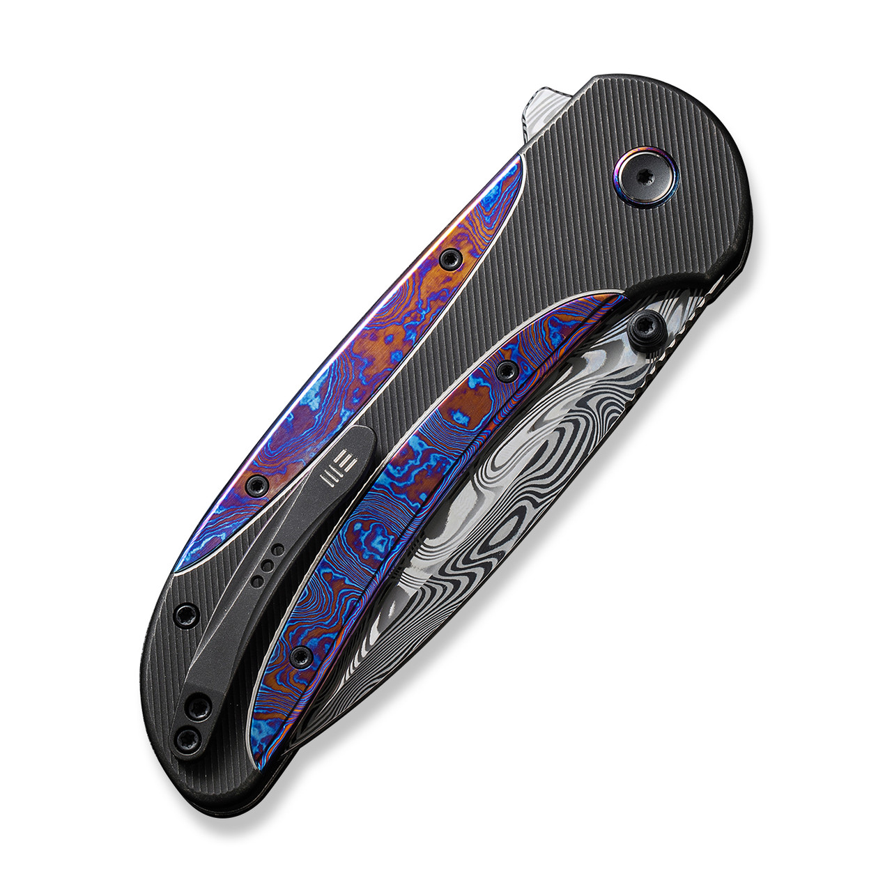 WE Zizzit Folding Knife Black Flamed Titanium/Timascus Handle Damasteel ...