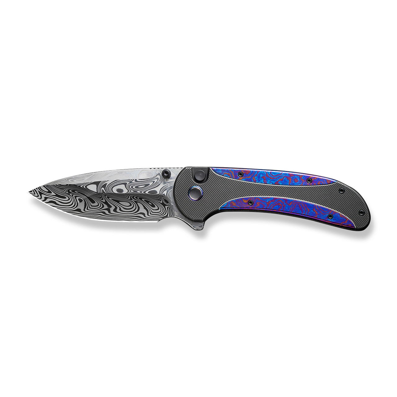 WE Zizzit Folding Knife Black Flamed Titanium/Timascus Handle Damasteel ...
