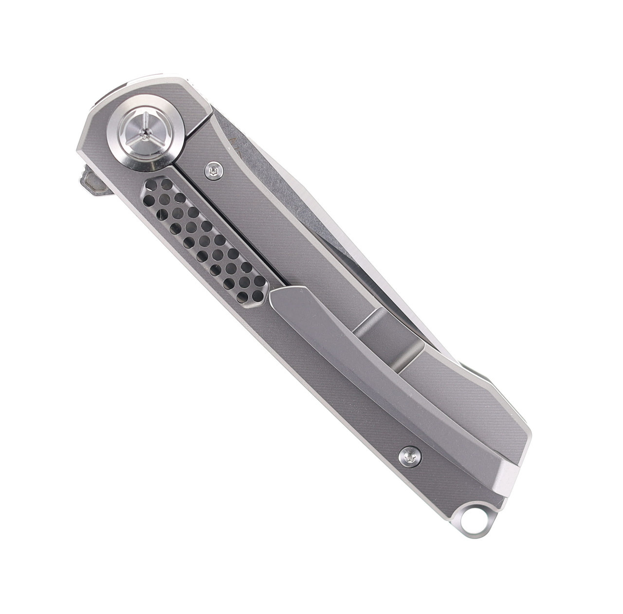 Two Sun Folding Knife Gray Titanium Handle M390 Plain Edge TS383