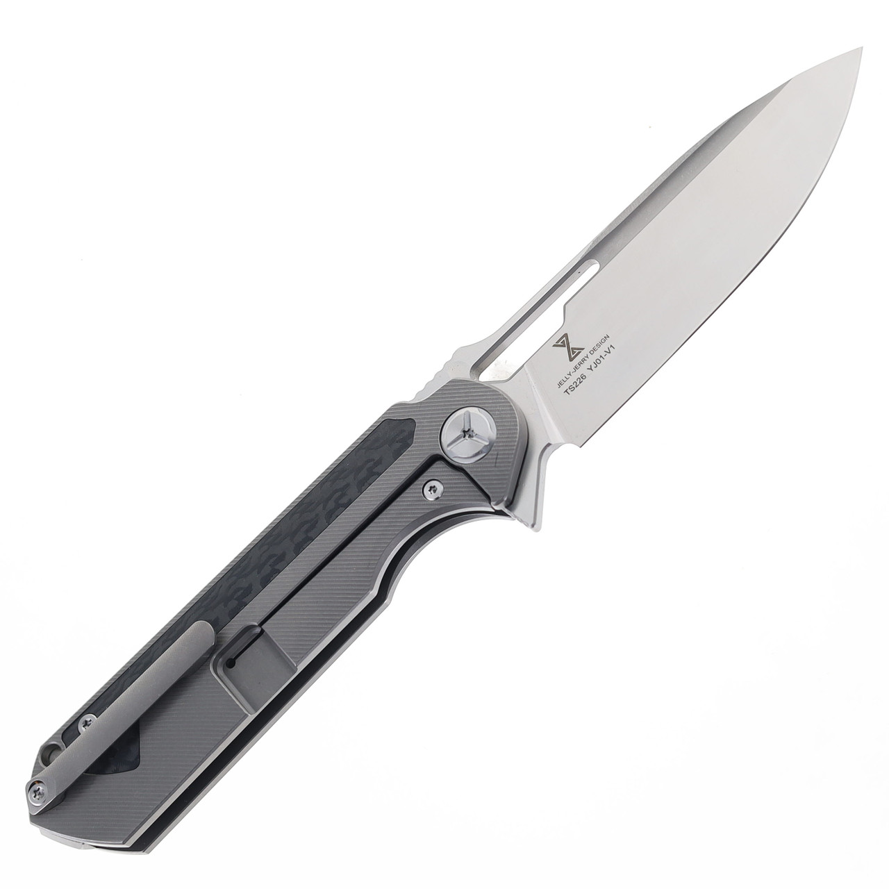 TwoSun Folding Knife Black Titanium/Carbon Fiber Handle YJ01-V1 Plain ...