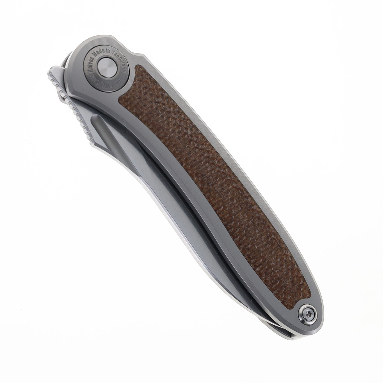 TwoSun TS481 Pocket Knife Front Flipper Titanium Handle Micarta Inlay ...