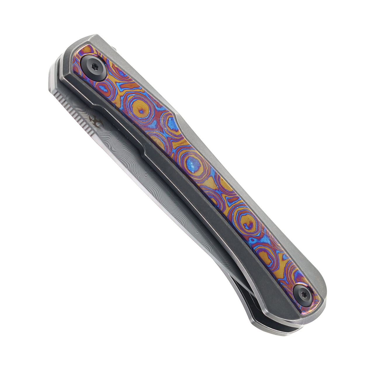 Kansept Kratos Folding Knife Titanium/Timascus Handle Damascus Plain ...