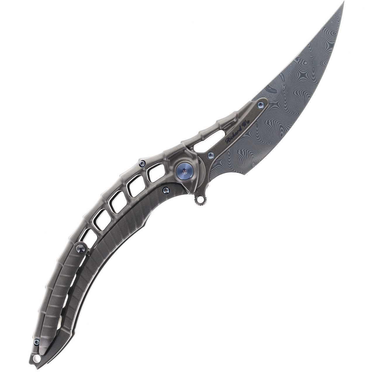 Rike Alien 4 Folding Knife Titanium Handle Damascus Blade and Titanium ...