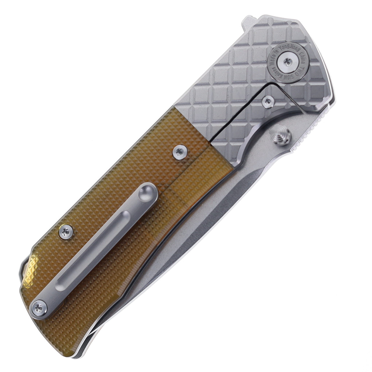 TwoSun Flipper Folding Knife Titanium/PEI Handle M390 Plain Edge TS461-M390