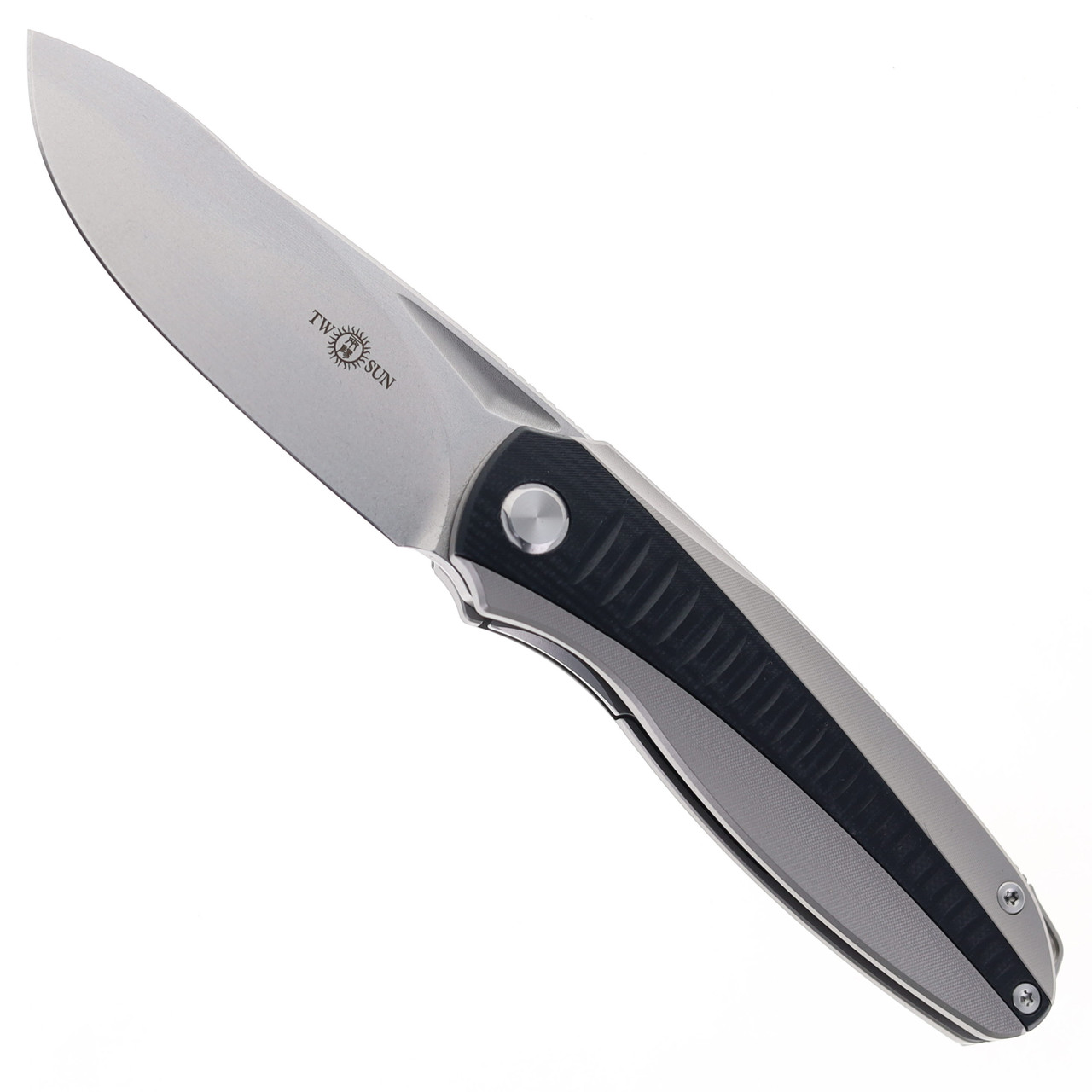 TwoSun Folding Knife Black G10/Titanium Handle 14C28N Drop Point Plain ...
