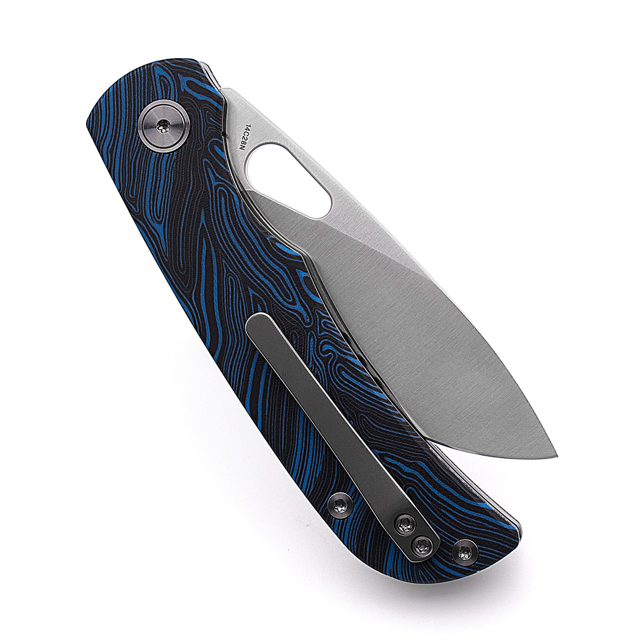 Miguron Moyarl Folding Knife Blue Damascus G10 Handle 14C28N Drop Point ...