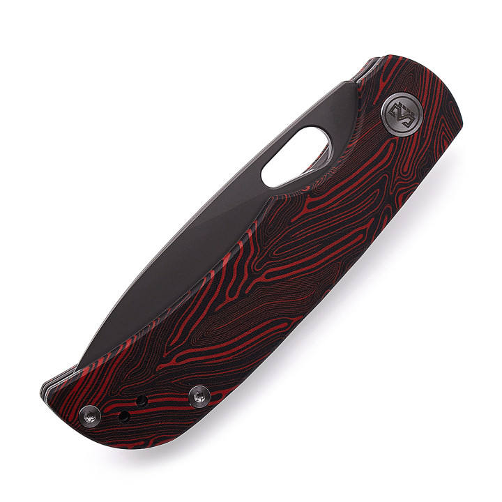 Miguron Moyarl Folding Knife Red Damascus G10 Handle 14C28N Plain Dark ...