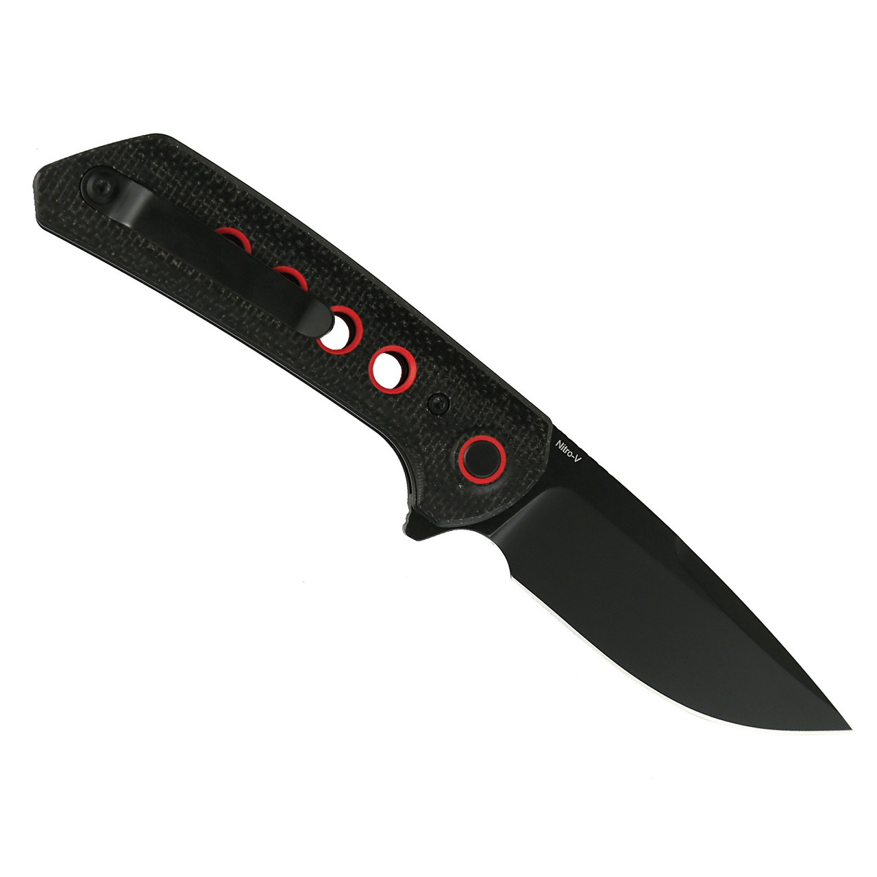 Reate PL-XF Folding Knife Black/Red Micarta Handle Nitro-V Plain Black ...