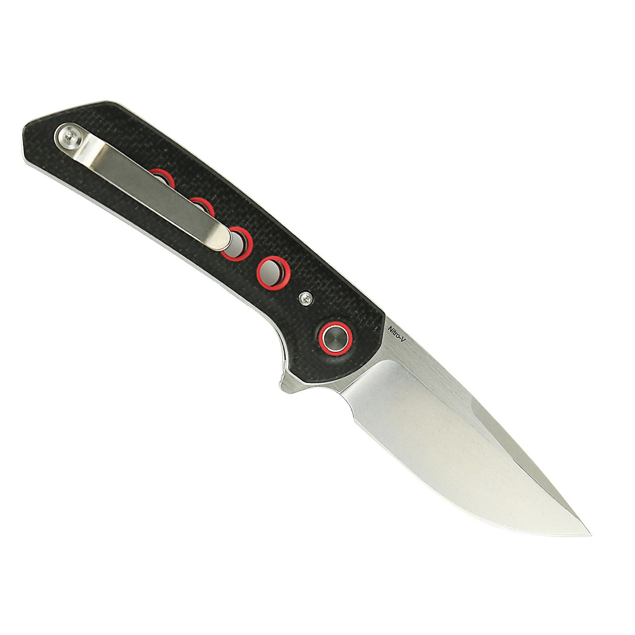 Reate PL-XF Folding Knife Black/Red Micarta Handle Nitro-V Stonewashed ...