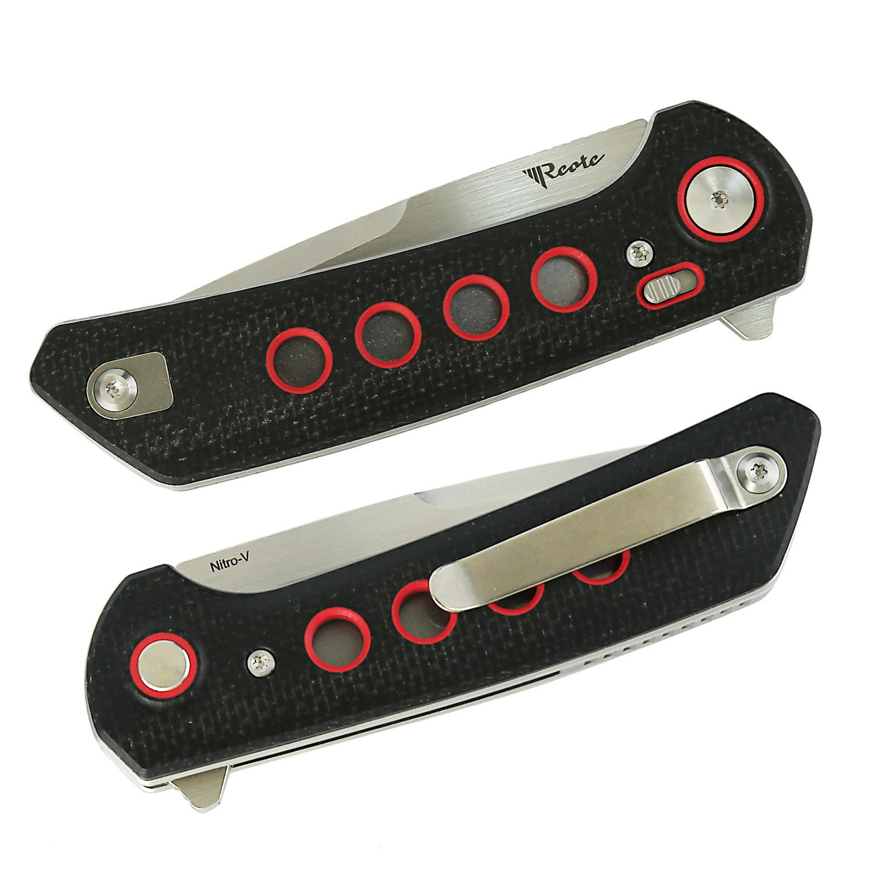 Reate PL-XF Folding Knife Black/Red Micarta Handle Nitro-V Stonewashed ...