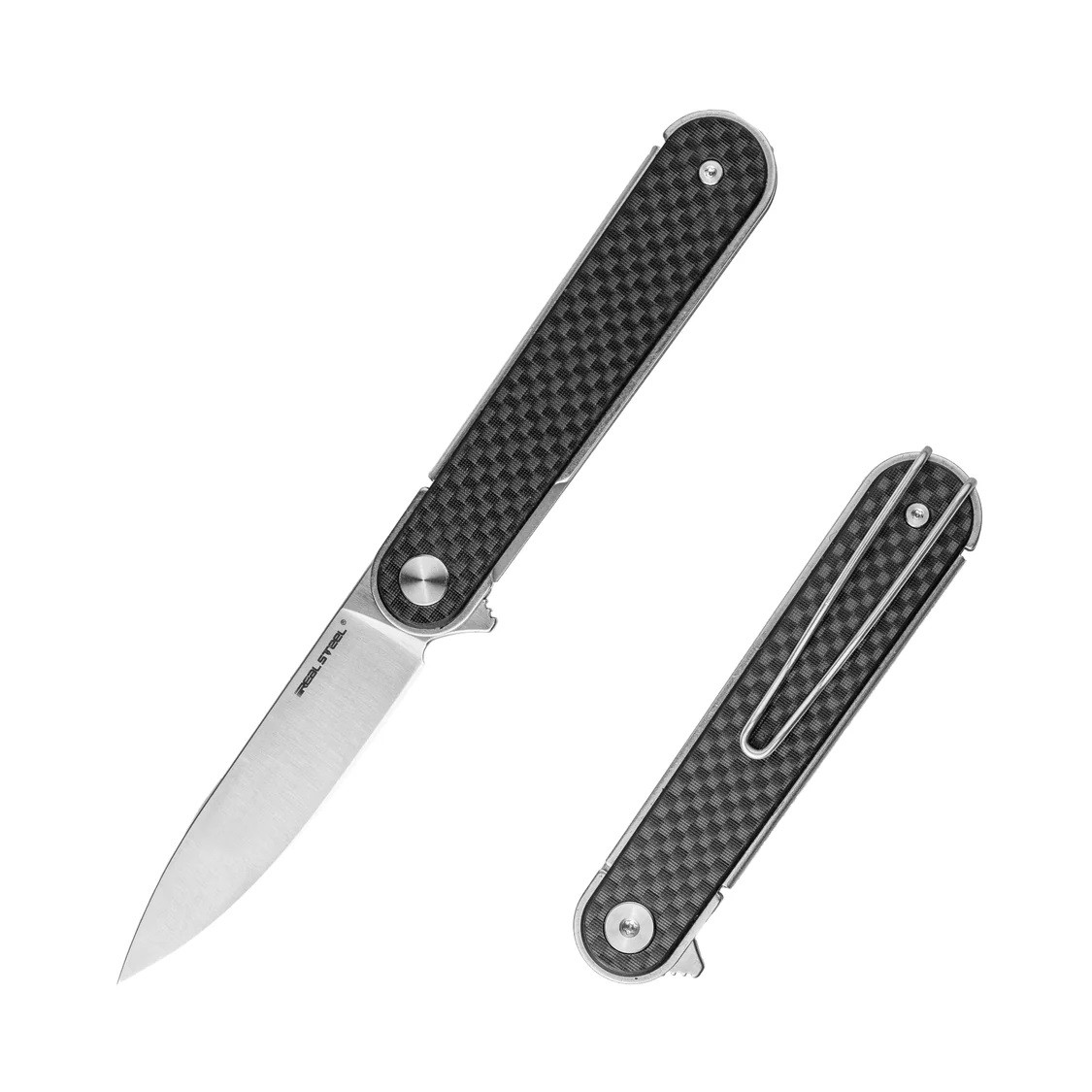 Real Steel Iris Flipper Folding Knife Carbon Fiber G10 Handle Satin ...