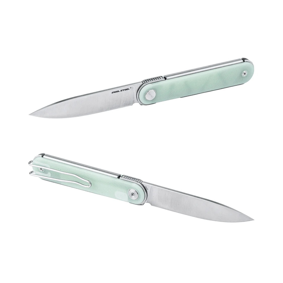 Real Steel Iris Front Flipper Folding Knife Natural G10 Handle Satin ...