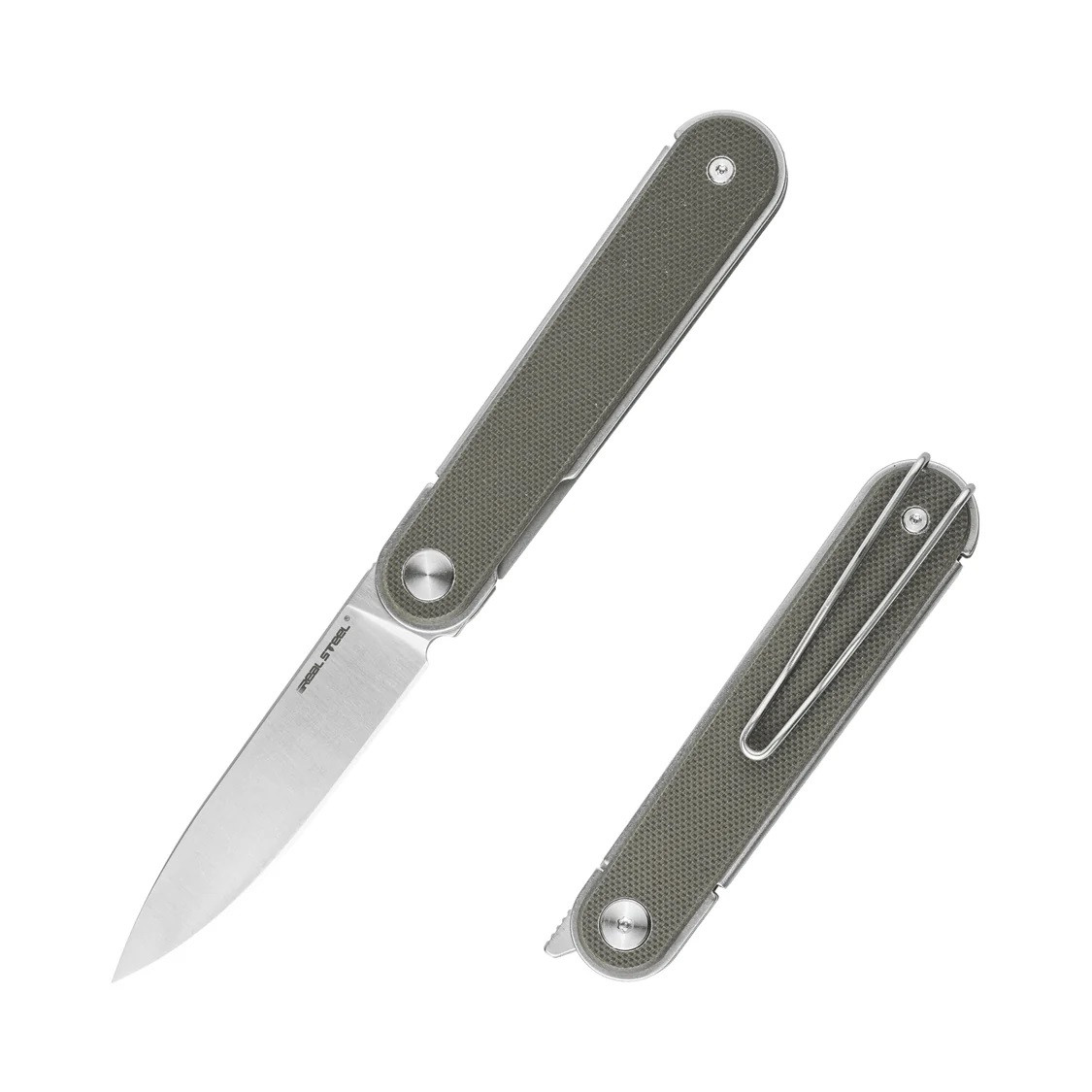 Real Steel Iris Front Flipper Folding Knife Green G10 Handle Satin ...