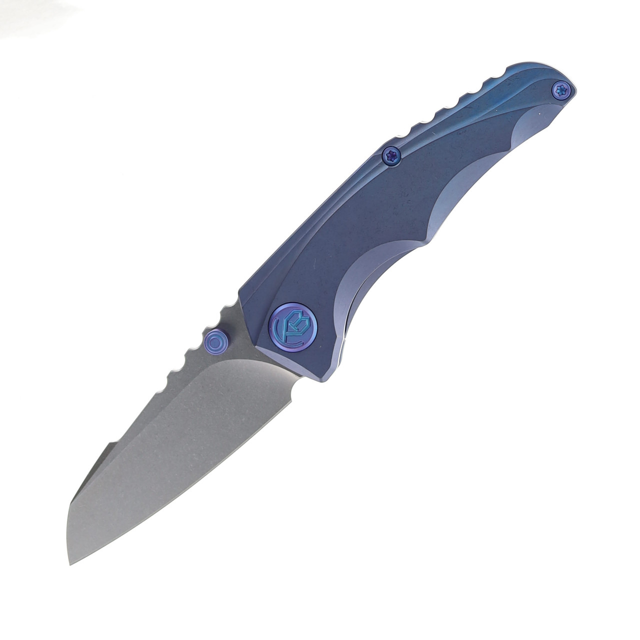 Kubey Steeltie Folding Knife Blue Titanium Handle M390 Plain Edge KB390C