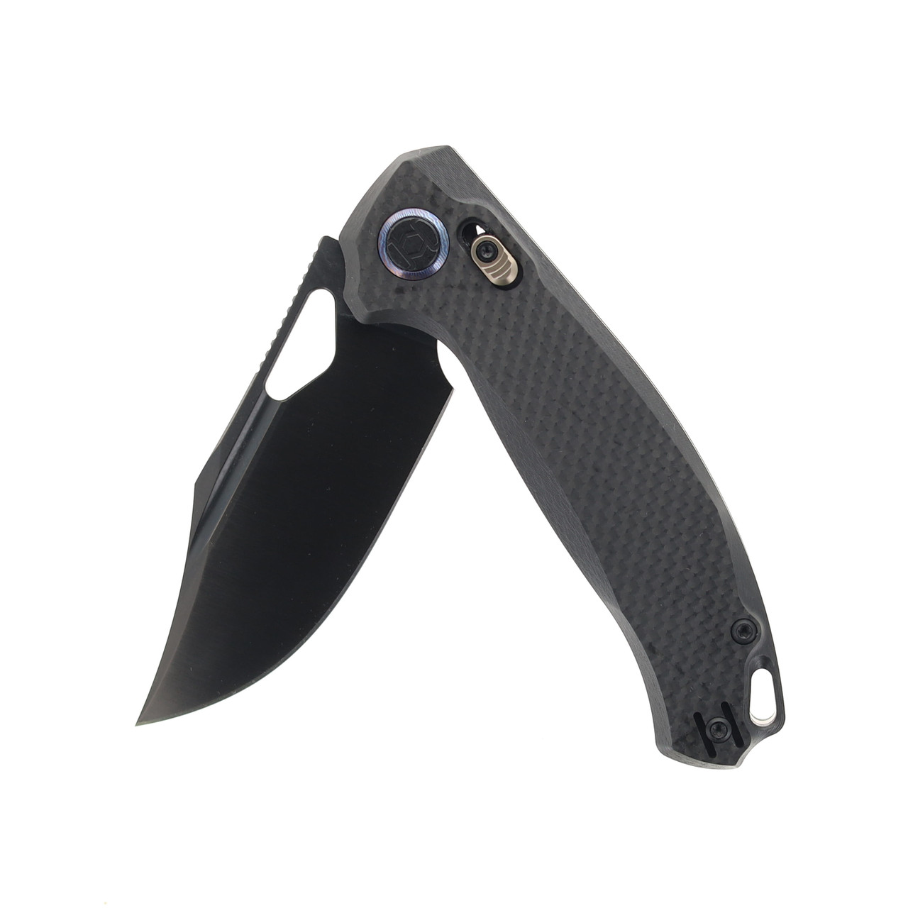 Kunwu Django Xl Folding Knife Black Carbon Fiber Handle Elmax Plain