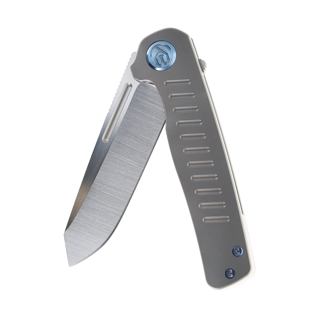 Kubey Steelhead Folding Knife Gray Titanium Handle M390 Plain Edge KB315A