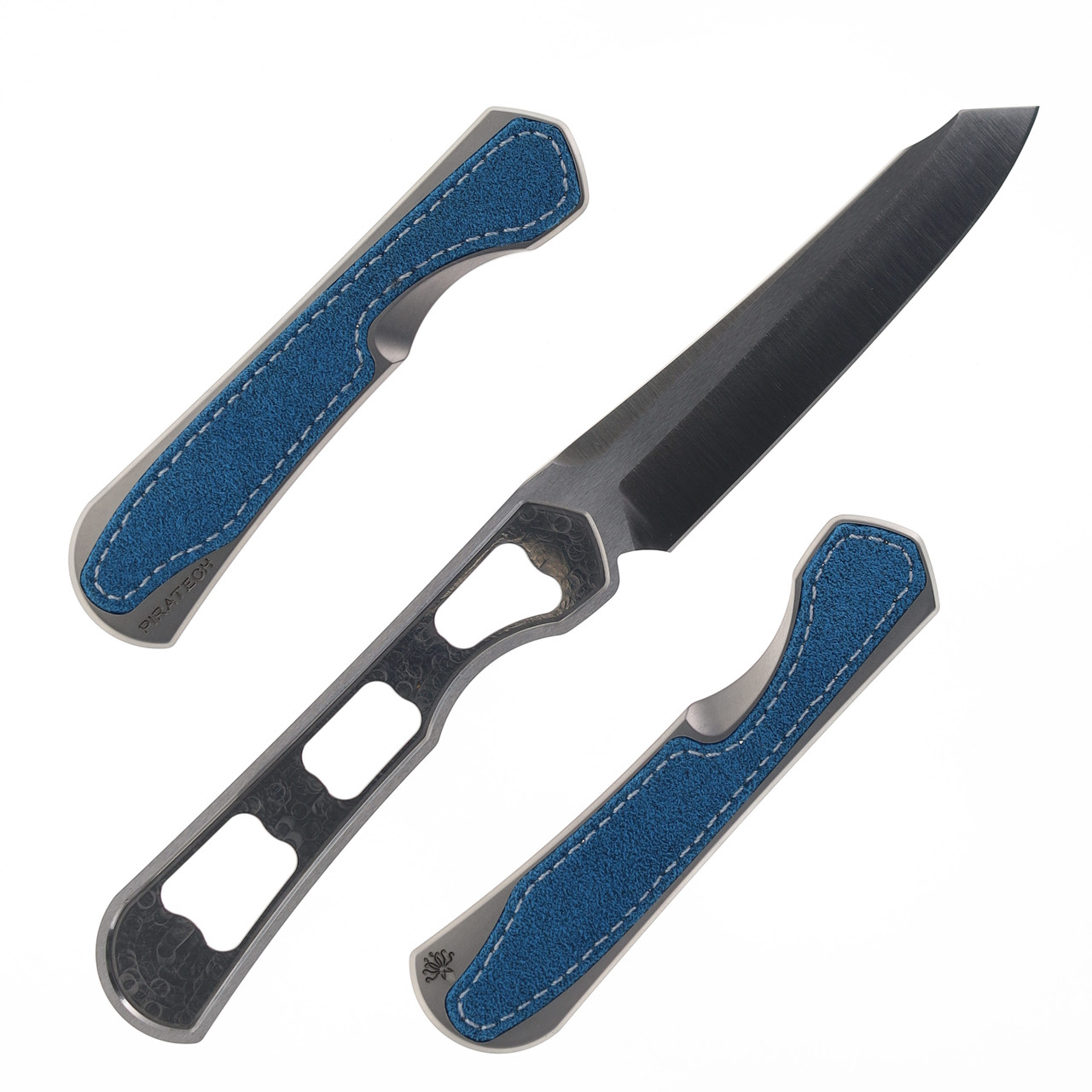 Piratech Fixed Blade Knife Blue Titanium Handle S35VN Sheepsfoot Plain Edge