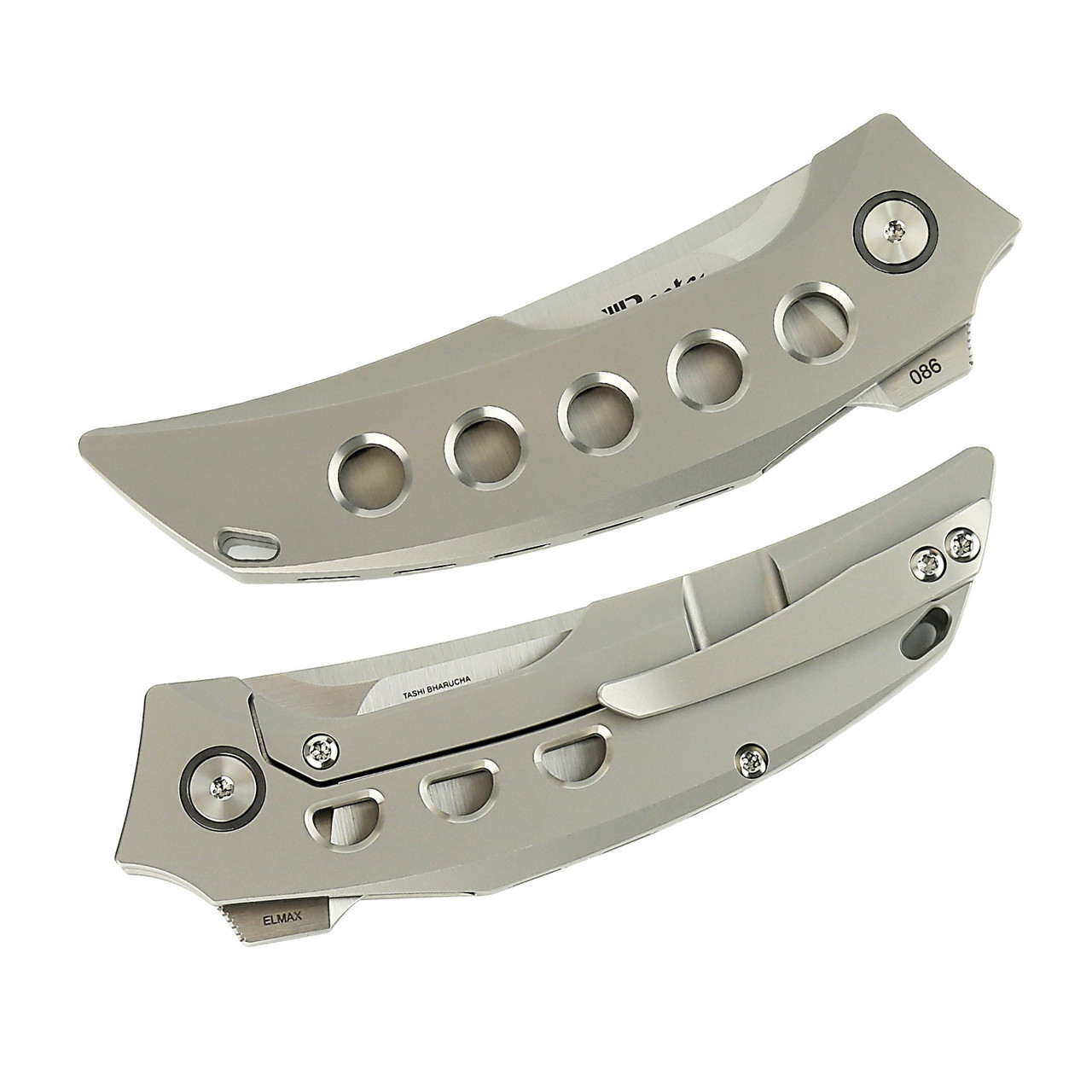 Reate Velocity Folding Knife Titanium Bead Blast Handle Elmax Plain