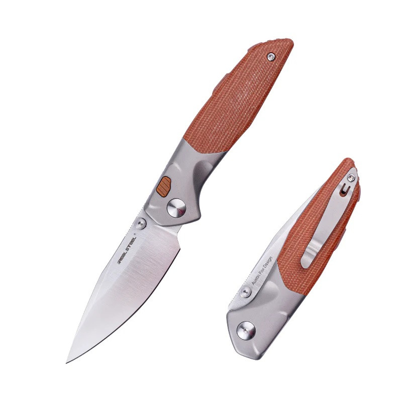 Real Steel Hoeft Folding Knife Titanium/Natural Micarta Handle S35VN ...