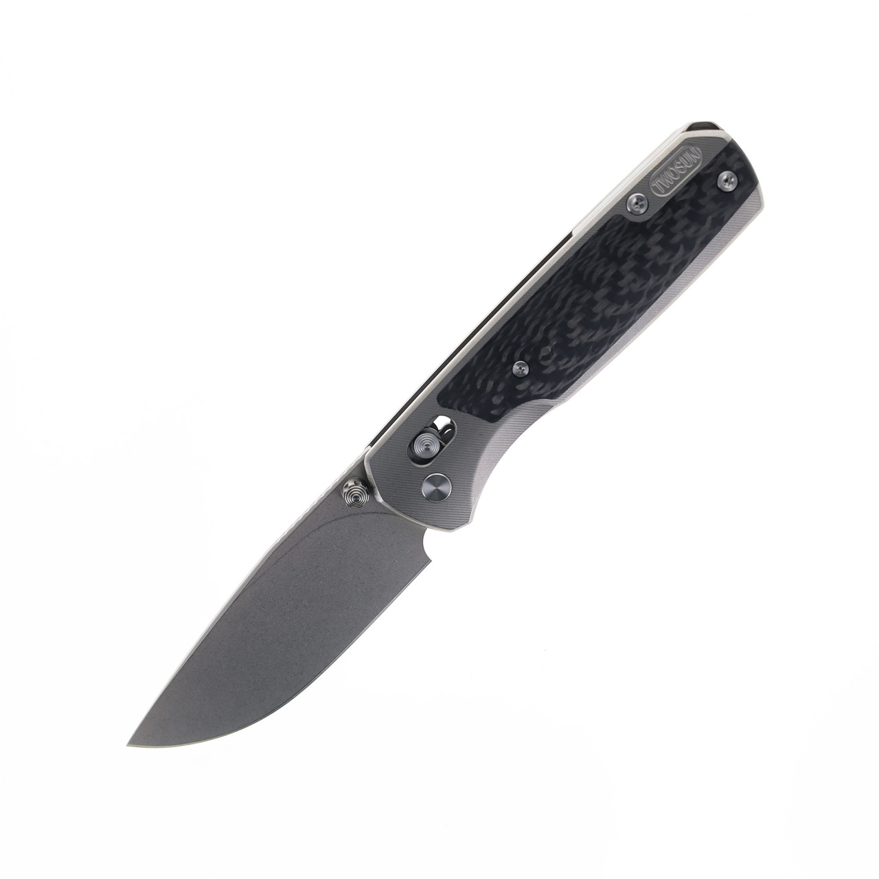 TwoSun Folding Knife Carbon Fiber/Titanium Handle M390 Plain Edge TS375 ...