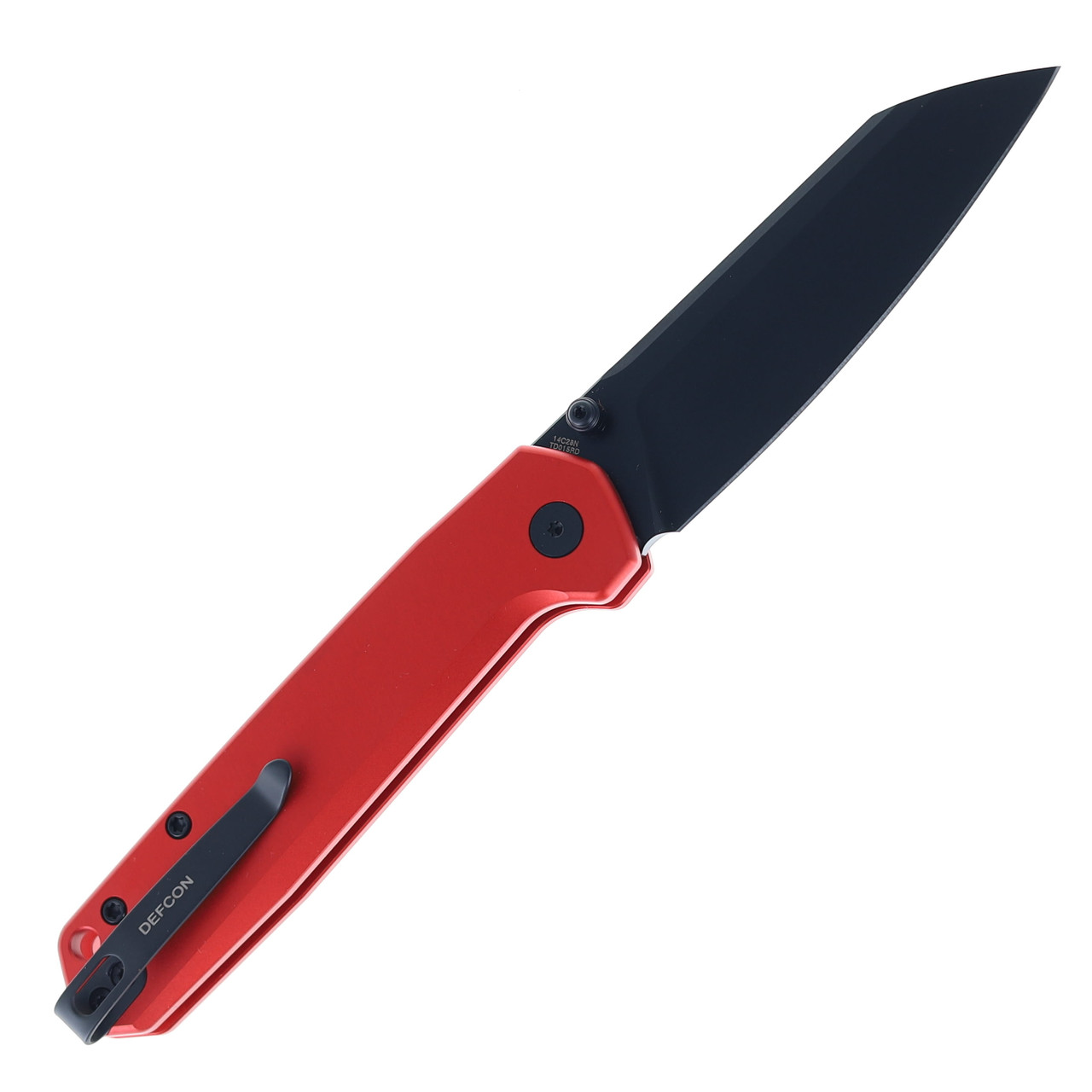 Defcon Button Lock Folding Knife Red Aluminum Handle 14C28N Sheepsfoot ...
