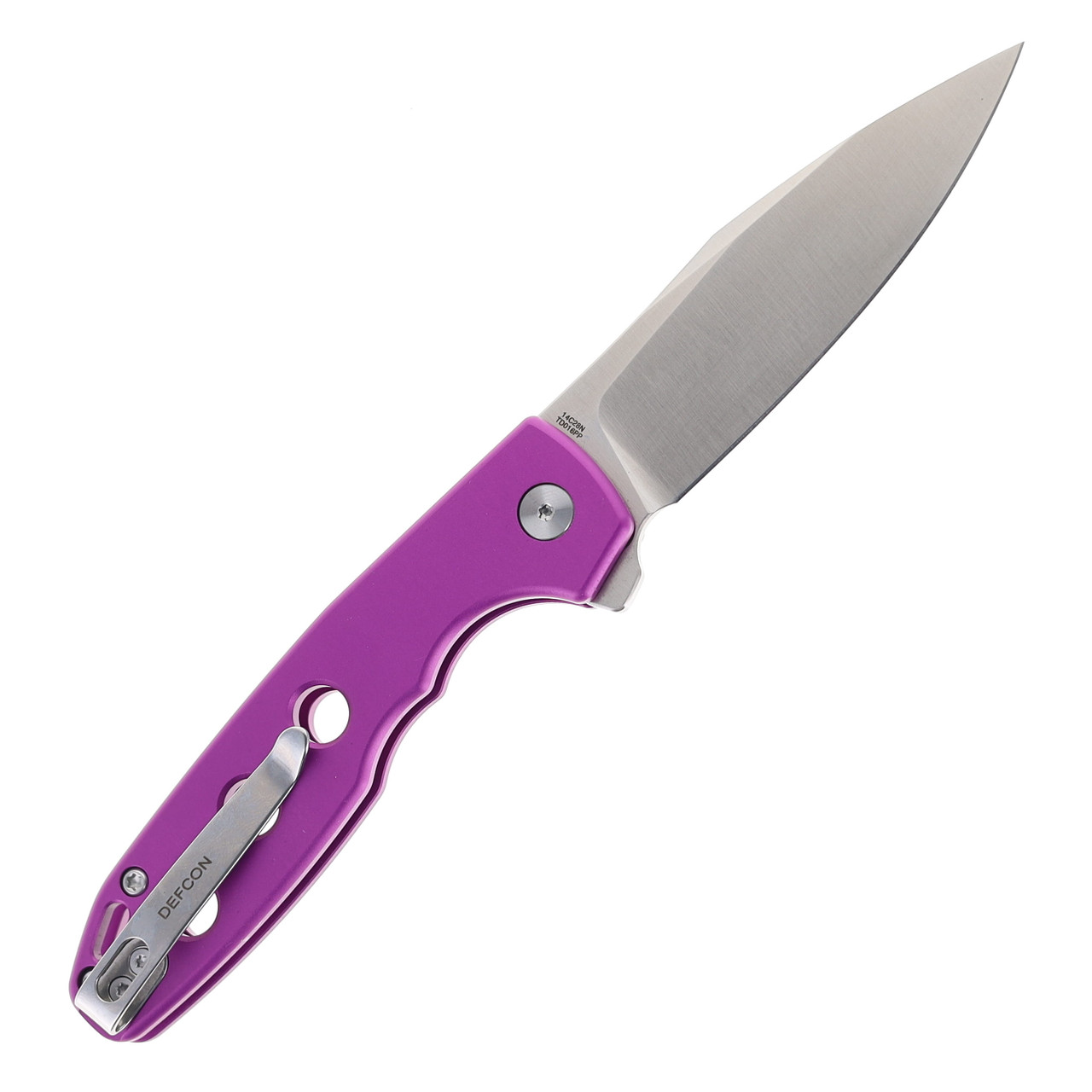 Defcon Ghost Button Lock Folding Knife Purple Aluminum Handle 14C28N ...