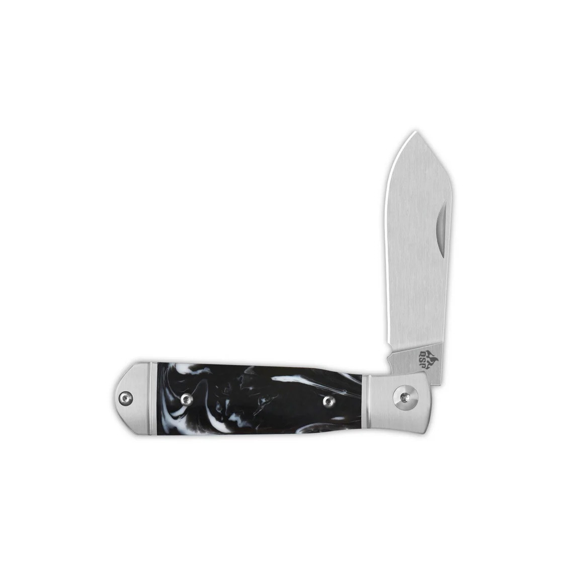 QSP Jumping Jack Folding Knife Black/White Resin Handle 14C28N Plain ...