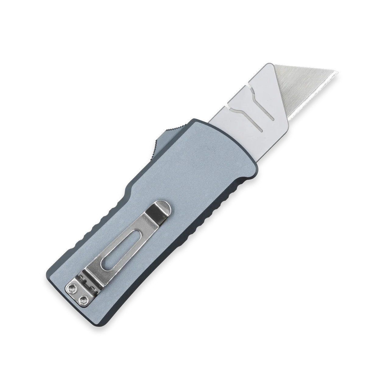 CobraTec OTF Auto Utility Knife Grey Aluminum Handle Plain Edge CTOTFUTGRY