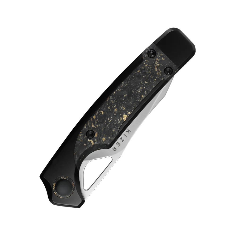 Kizer Ara Folding Knife Black Titanium with Gold Carbon Fiber Handle ...