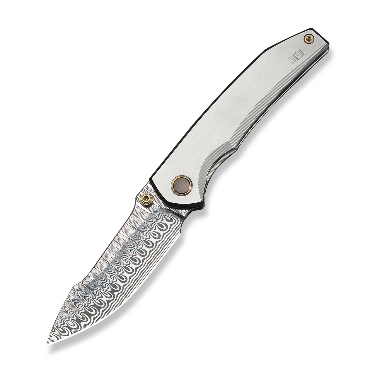 WE Ryson Folding Knife Gray Titanium Handle Damasteel Plain Edge ...